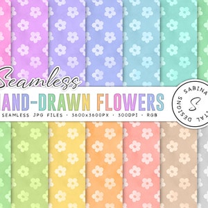 Hand-drawn Flowers Digital Paper 12x12, Cute Floral Basic Patterns With ...