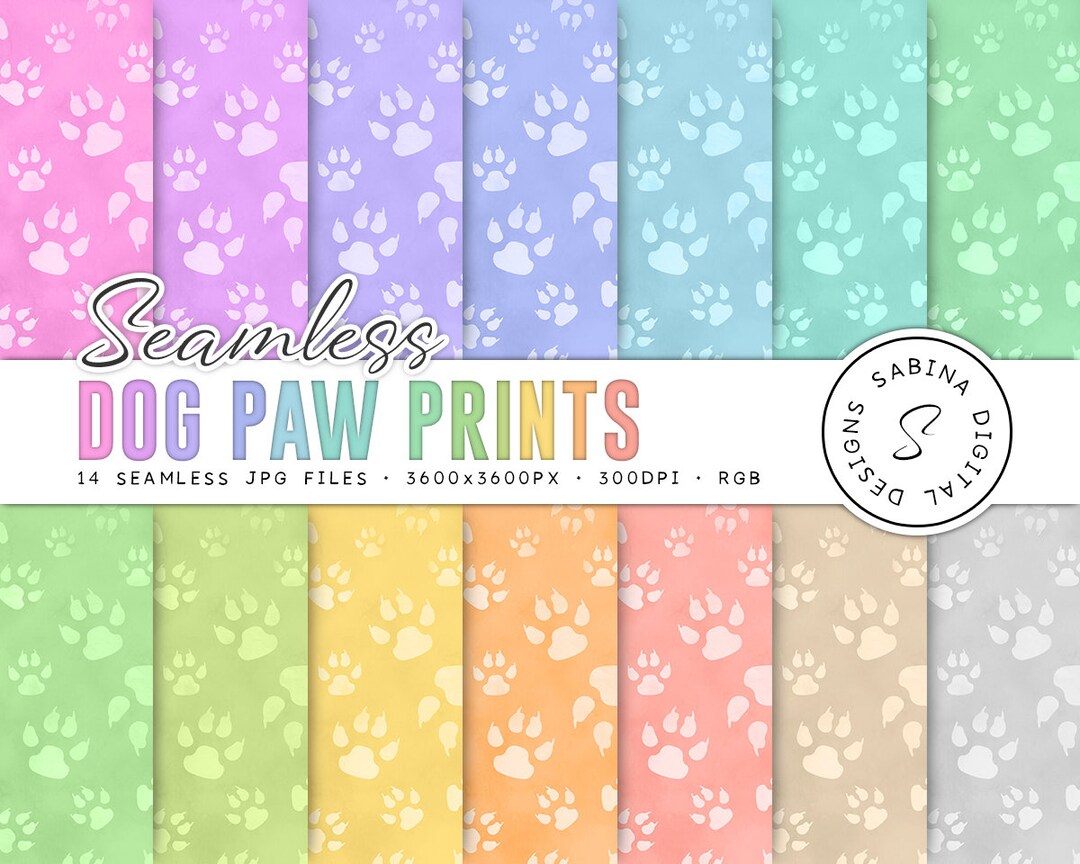 Dog Paw Prints, Pastel Paws Digital Paper 12x12, Basic Patterns With ...