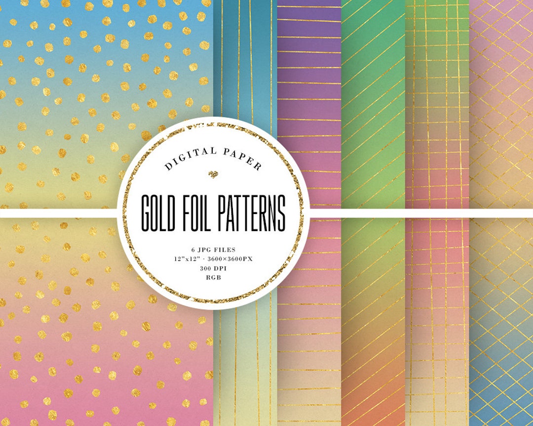 Colorful Ombre Digital Paper, Gold Foil Geometric Scrapbook Paper, Hand ...