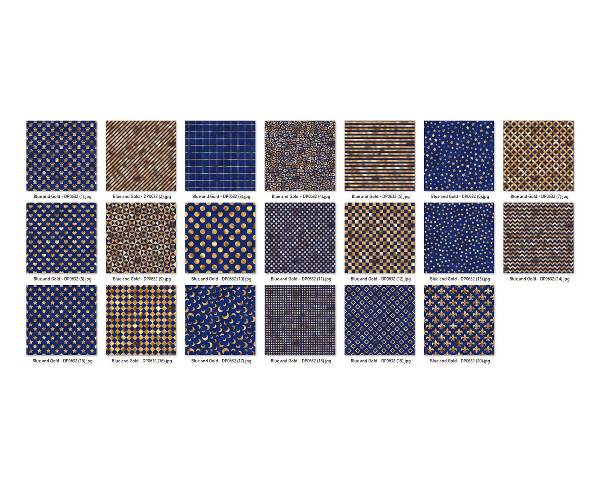 Royal Blue & Gold Foil Seamless Patterns, Elegant Digital Paper, Dark ...