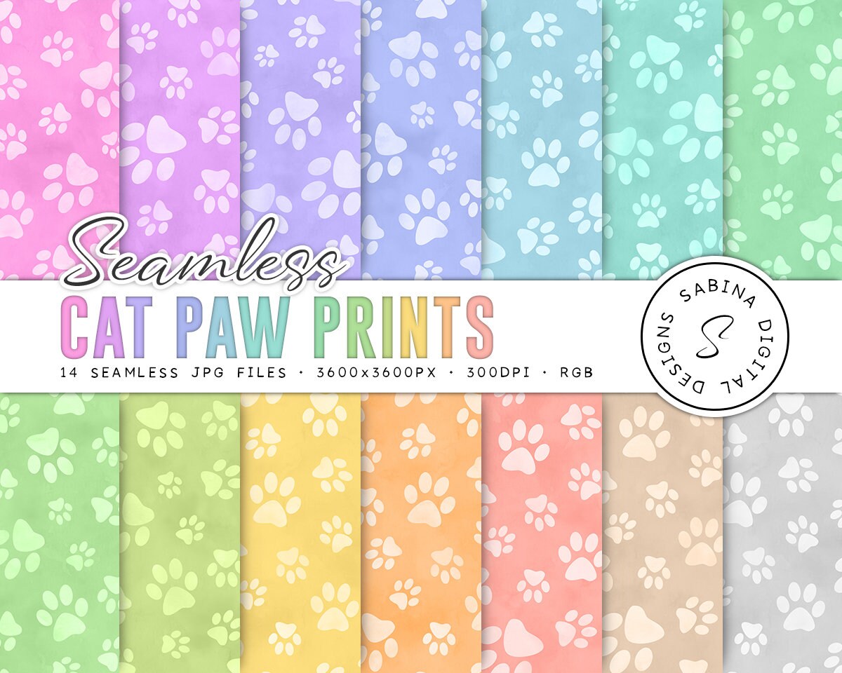 Cat Paw Print Backgrounds, Cute Digital Paper 12x12, Basic Patterns ...