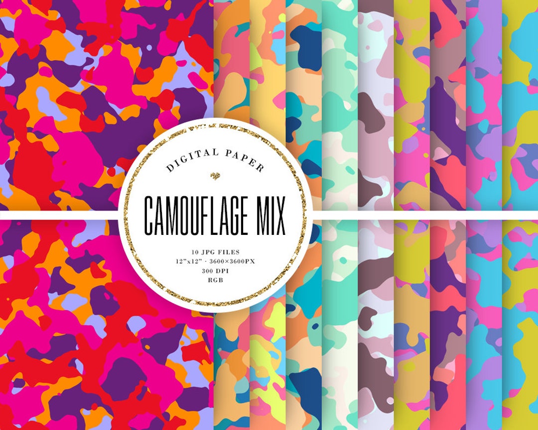 Colorful Camouflage Patterns, Bright Camo Digital Paper, Mix Colors ...