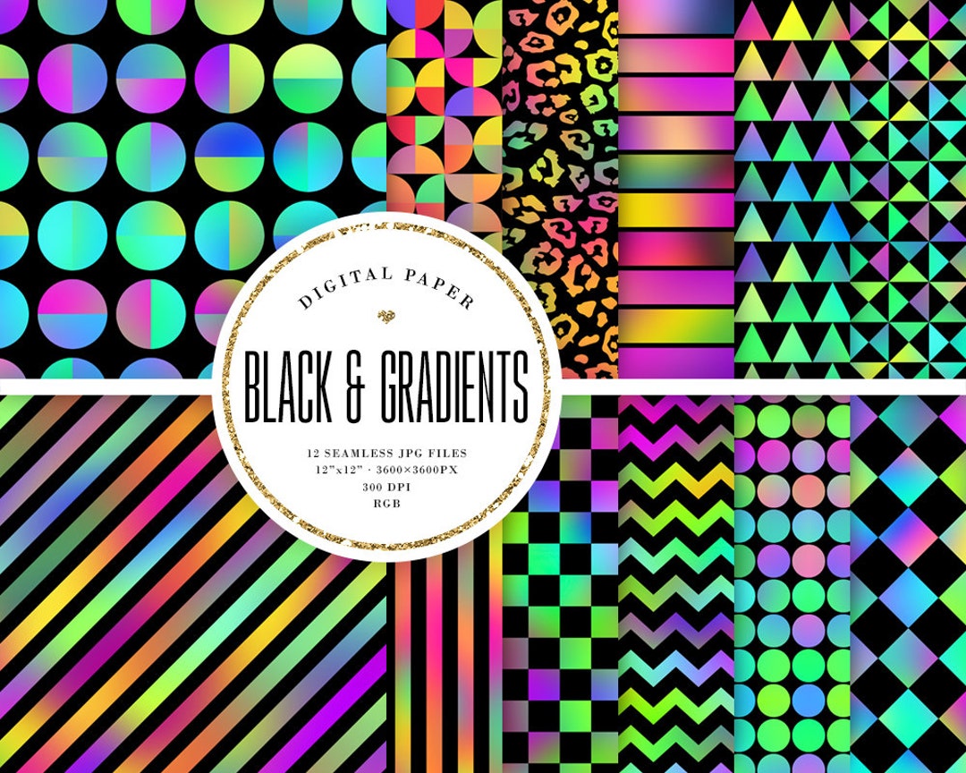 Bright Gradient Seamless Geometric Patterns on Black Backgrounds ...
