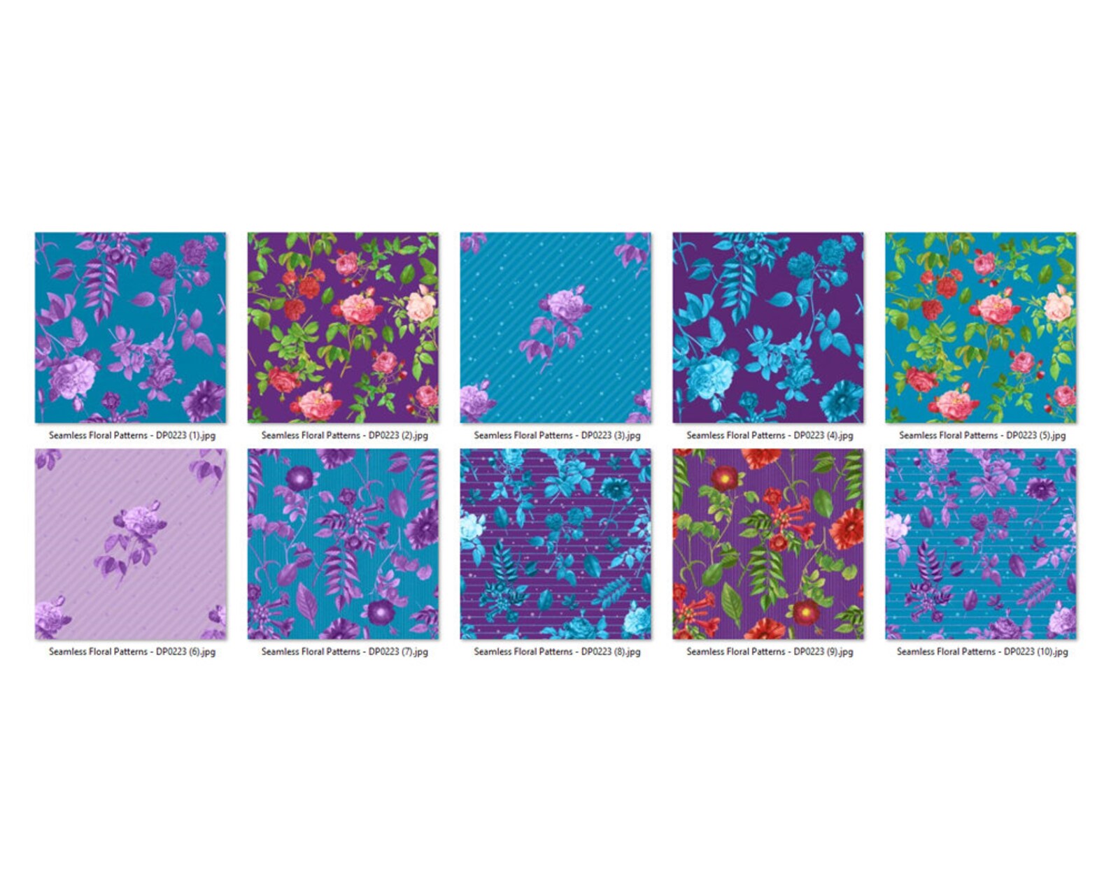 Blue & Purple Seamless Digital Paper Floral Tileable - Etsy