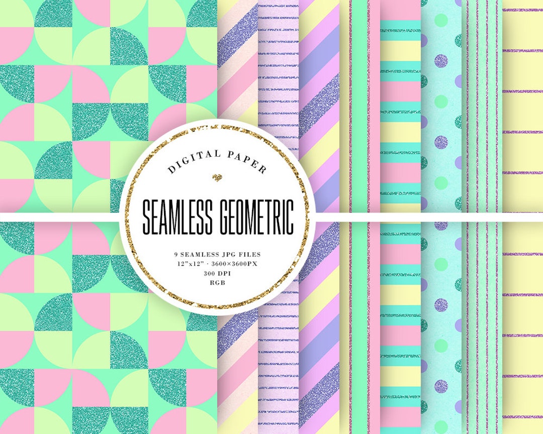 Pastel Seamless Patterns, Glitter Geometric Digital Paper, Cute Colors ...