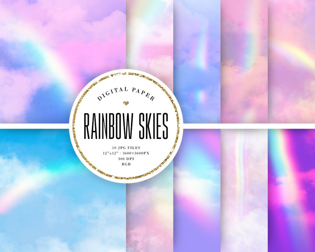 Rainbow Sky Backgrounds, Pastel Skies Digital Paper, Heaven Scrapbook ...