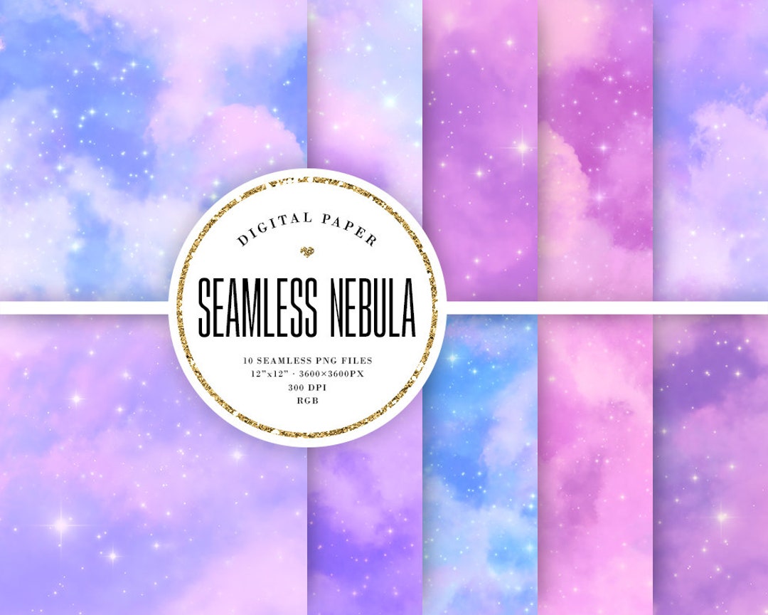 Nebula Seamless Digital Paper, Pastel Galaxy Backgrounds, Purple Space ...