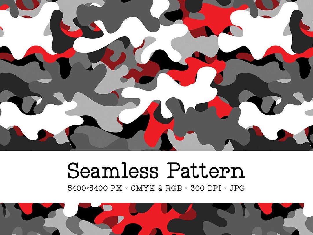 Black & Red Camo Seamless Pattern, Camouflage Digital Paper, Military ...
