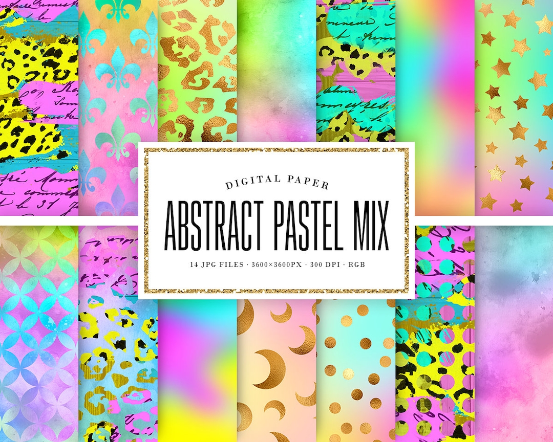 Abstract Digital Paper 12x12, Bright Backgrounds, Vibrant Rainbow ...