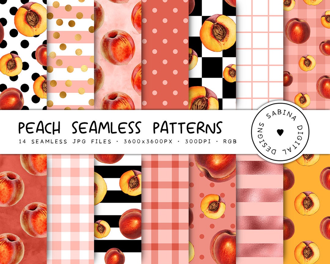 Peach Digital Paper, Fruit Seamless Patterns, Peaches Scrapbook Papers ...