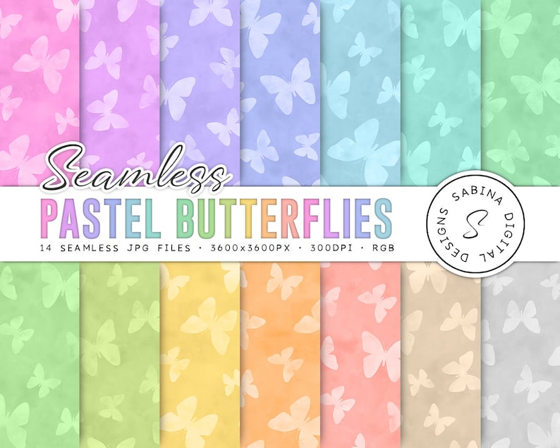 Butterflies Backgrounds Pastel Digital Paper 12x12 Basic - Etsy