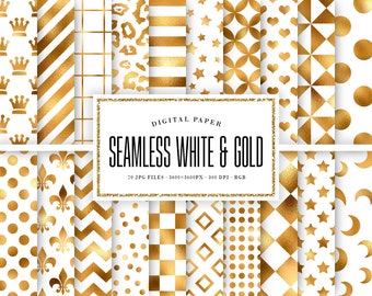 White and Gold Seamless Patterns, Seamless White and Gold Digital Paper ...
