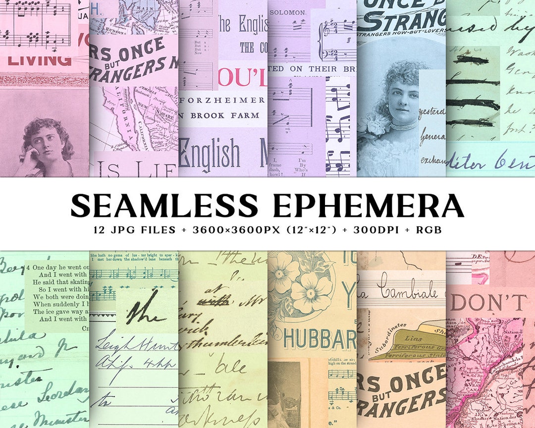 Pastel Ephemera, Seamless Backgrounds, Vintage Digital Paper, Old ...
