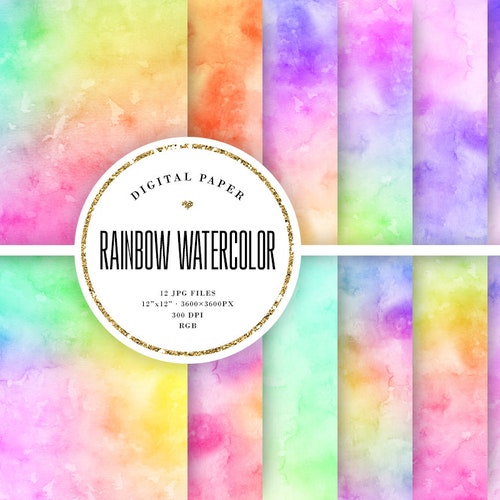 Bright Rainbow Watercolor Digital Paper Watercolour Texture - Etsy