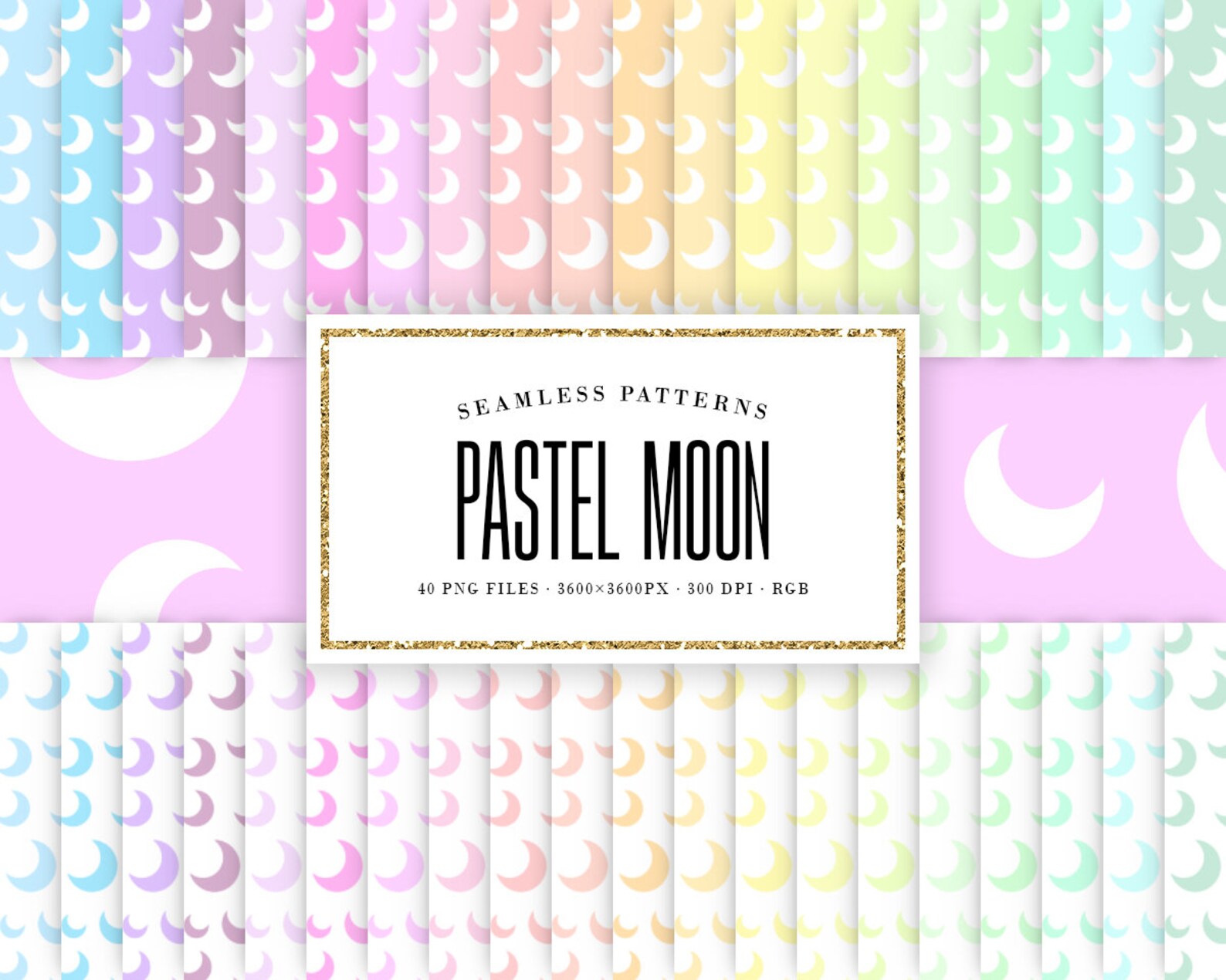 Moon Digital Paper, Seamless Celestial Basic Scrapbook Paper, Pastel ...