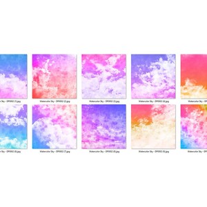 Watercolor Sky Digital Paper, Painted Skies Backgrounds, Clouds ...