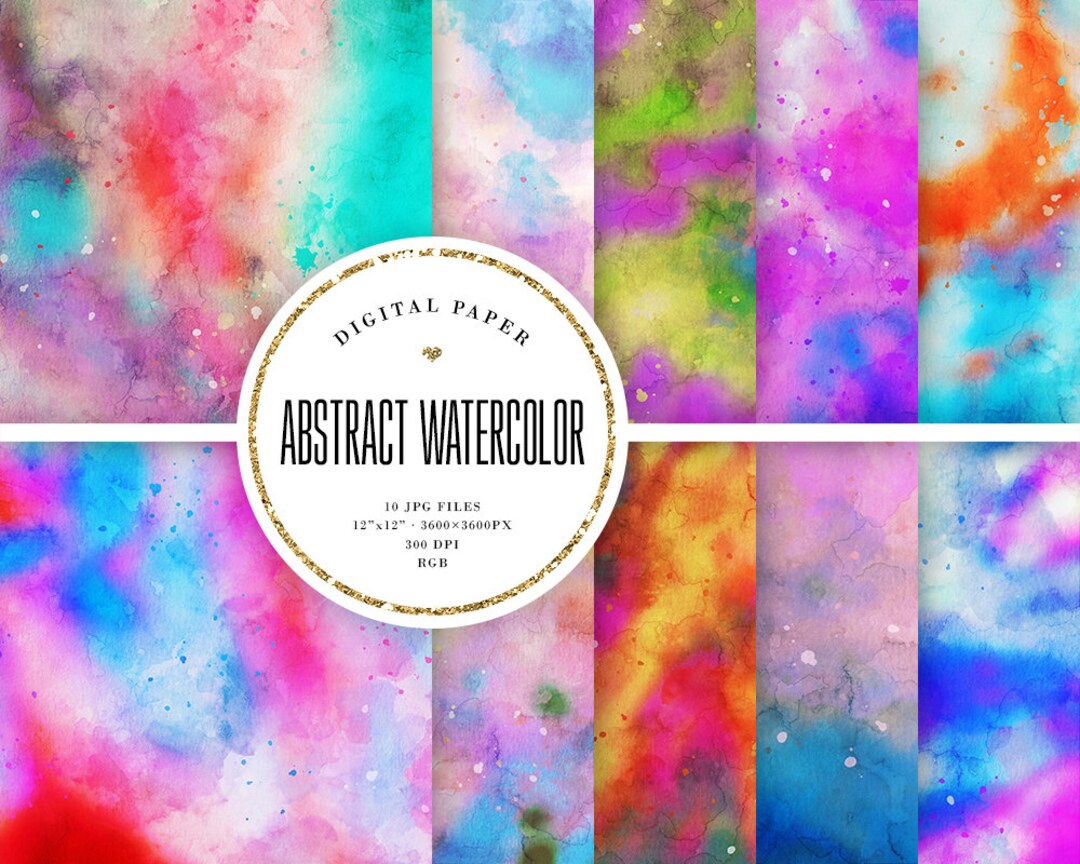 Abstract Watercolor Digital Paper, Painting Textures, Bright ...