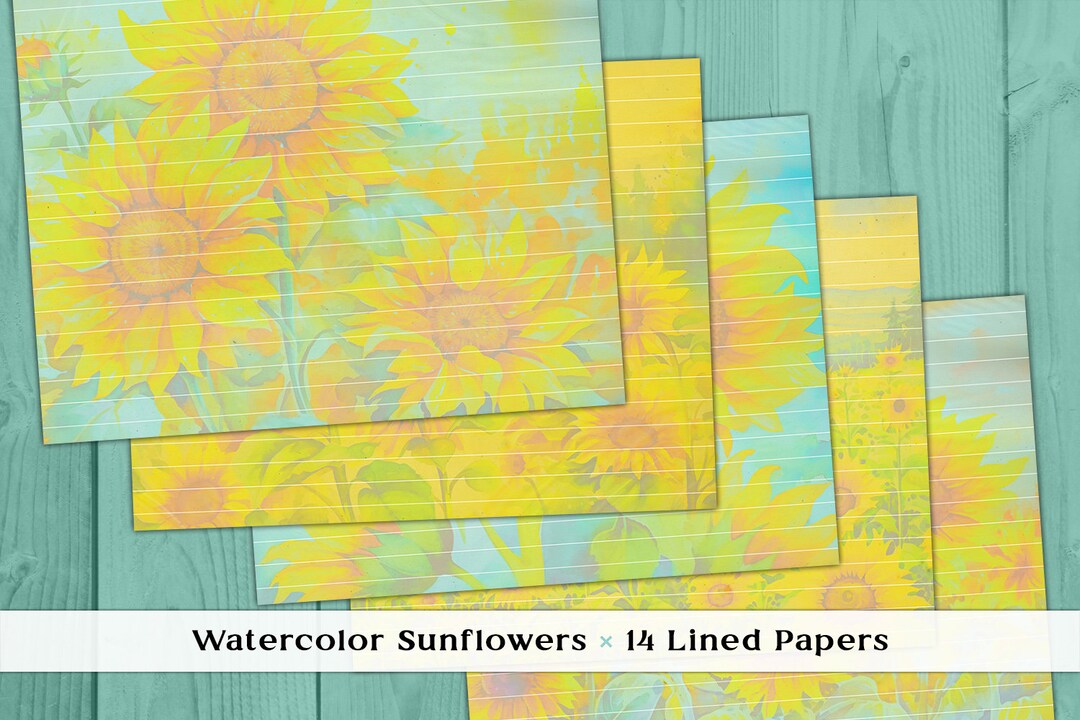 Lined Digital Paper, Landscape Writing Papers, Yellow, Sunflower ...