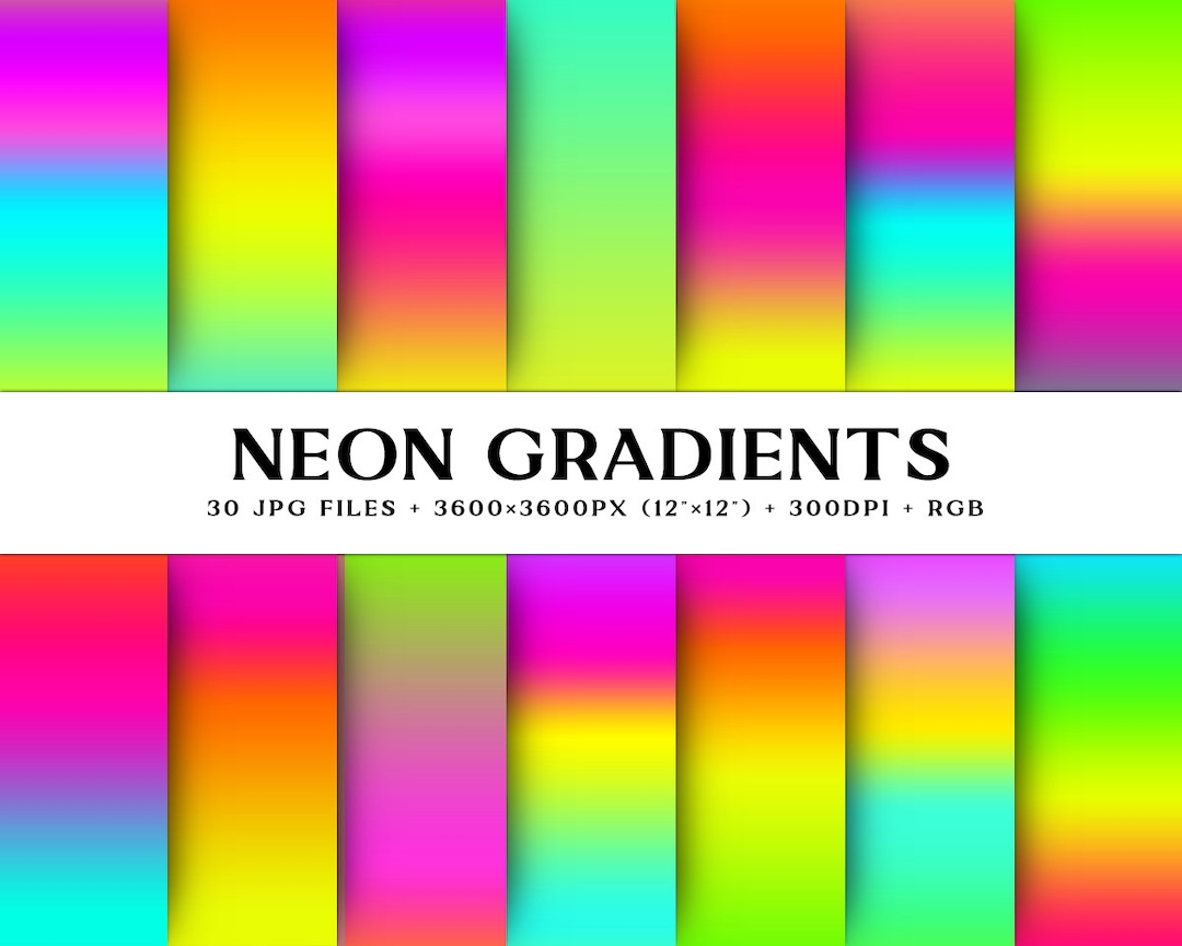 Neon Gradient Digital Papers, Bright Ombre Backgrounds, 12x12 Colorful ...