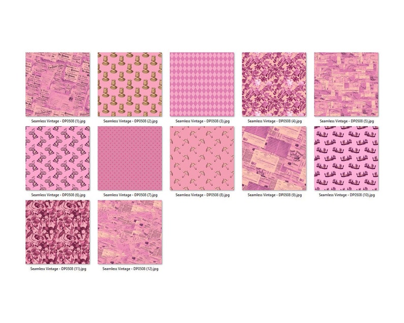 Pink Vintage Seamless Digital Paper, Antique Tileable Patterns, Crown ...