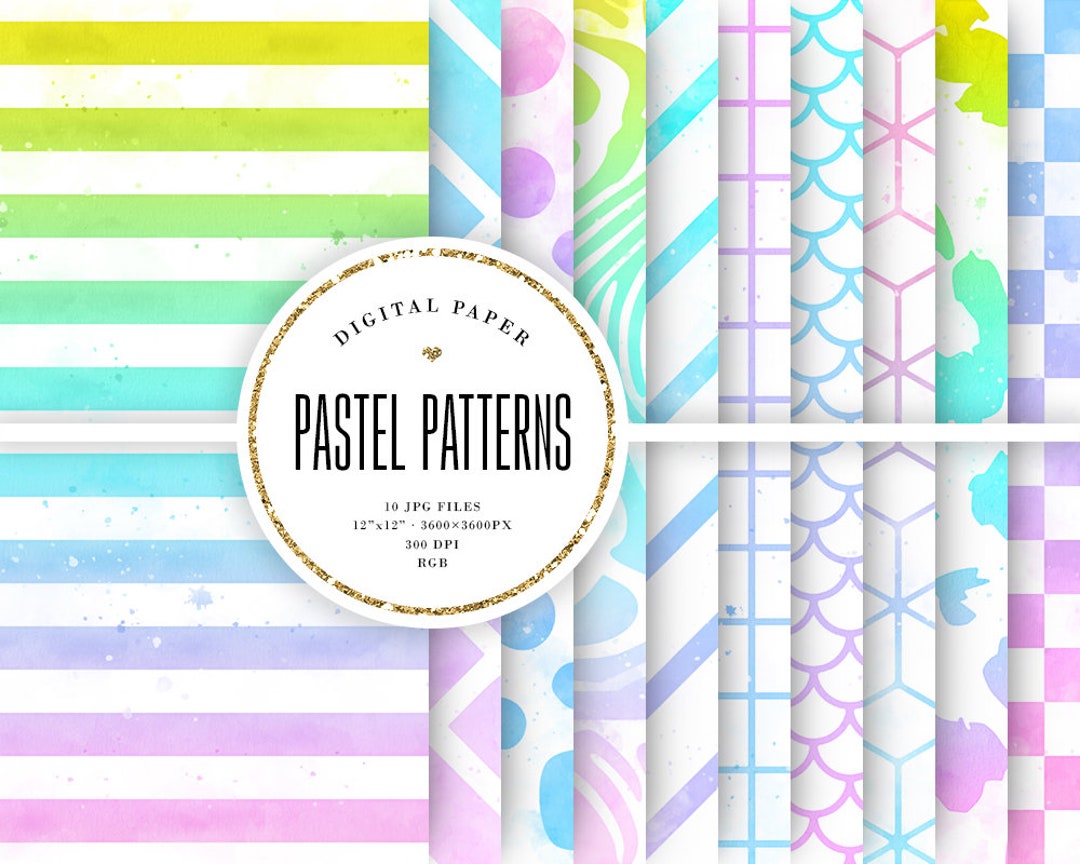 Pastel Digital Paper, Watercolor Patterns, Rainbow Backgrounds ...