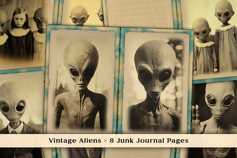Vintage Aliens Junk Journal Double Pages, UFO, Galaxy Scrapbooking ...