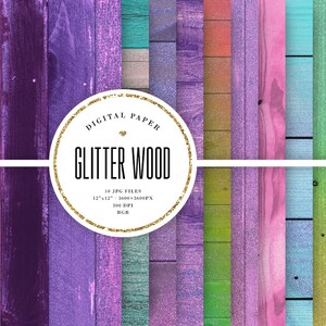 Glitter Wood Digital Paper, Colorful Wood Textures, Wooden Digital ...