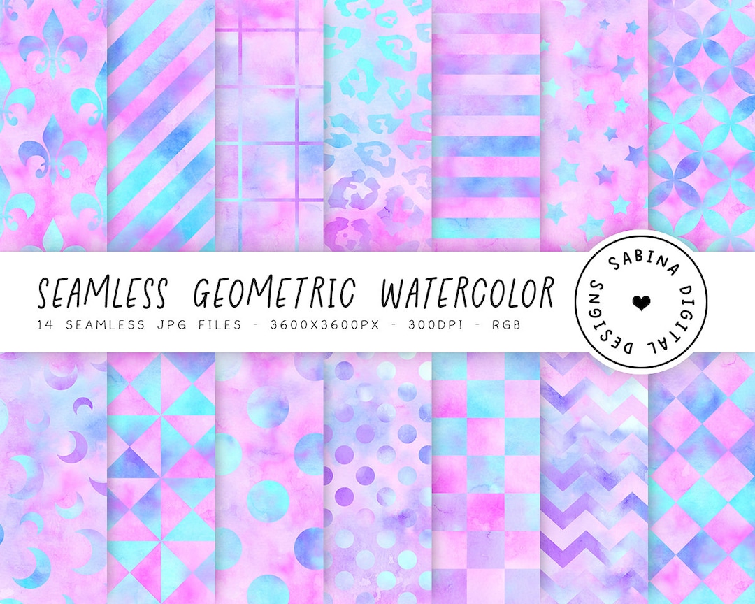 Geometric Watercolor Digital Paper, Grungy Seamless Scrapbook Paper ...