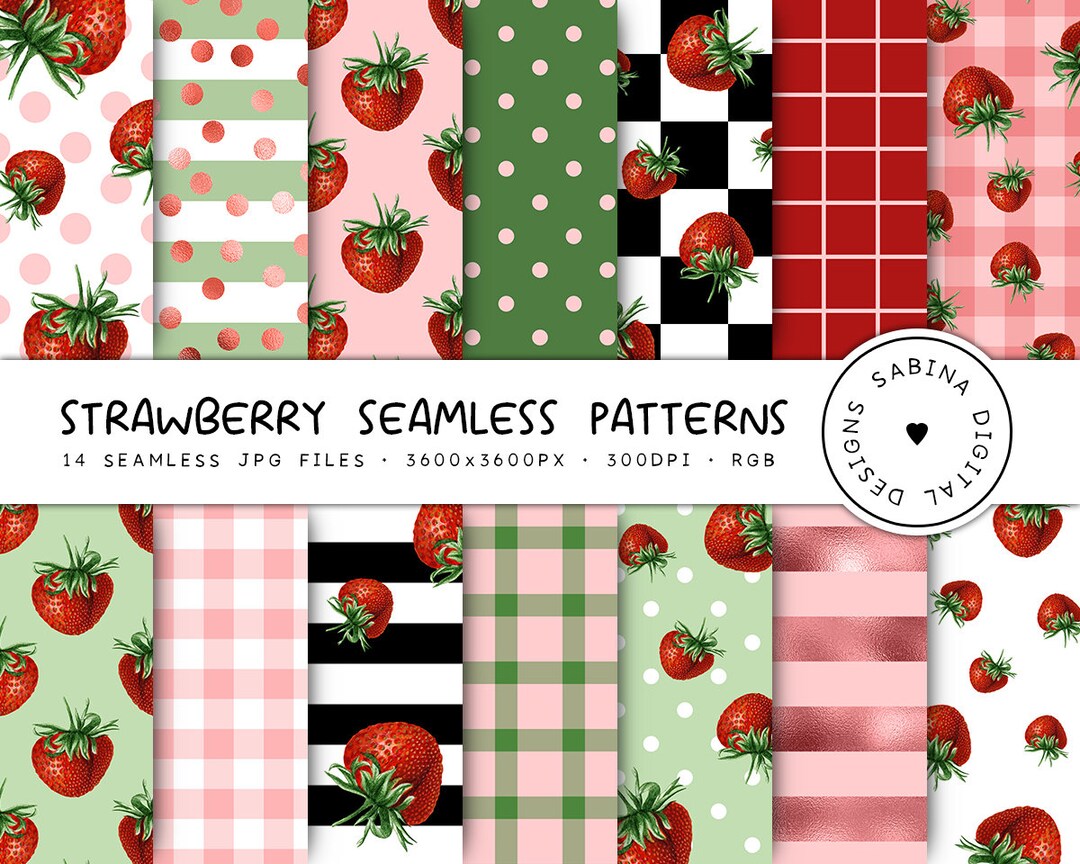 Strawberry Digital Paper, Summer Seamless Scrapbook Papers ...