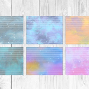 Lined Digital Paper, Space Background, Landscape Writing Papers, Pastel ...