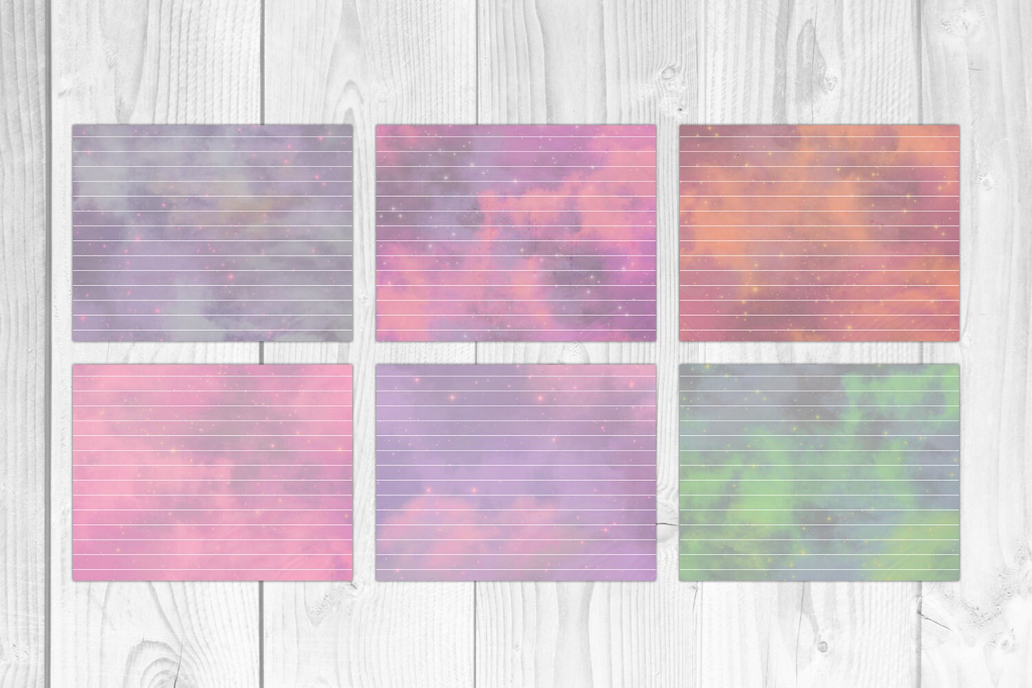 Lined Digital Paper, Space Background, Landscape Writing Papers, Pastel ...