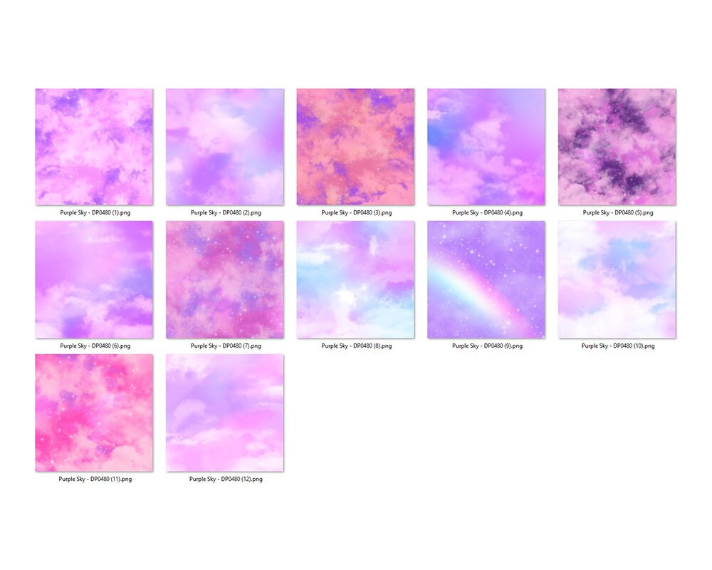 Purple Sky Digital Paper, Big Violet Backgrounds, Light Clouds ...