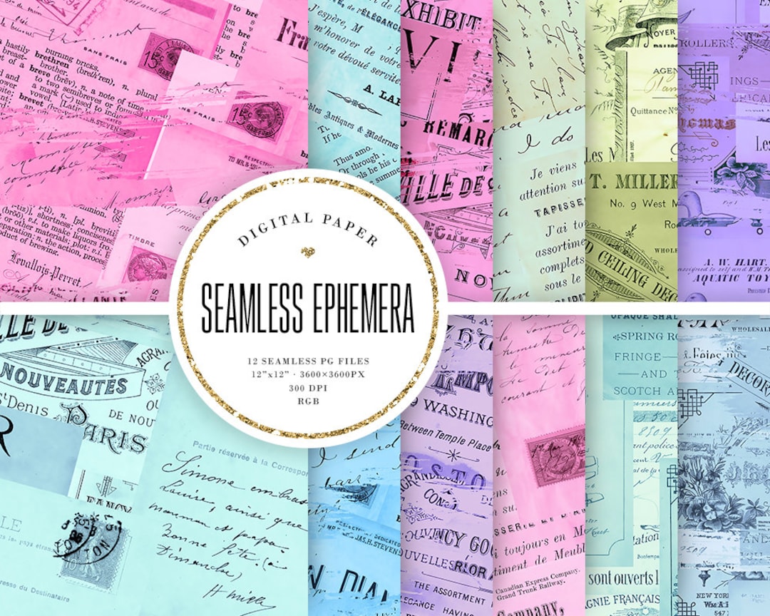 Pastel Ephemera Digital Paper, Seamless Old Paper Textures, Pink Junk ...