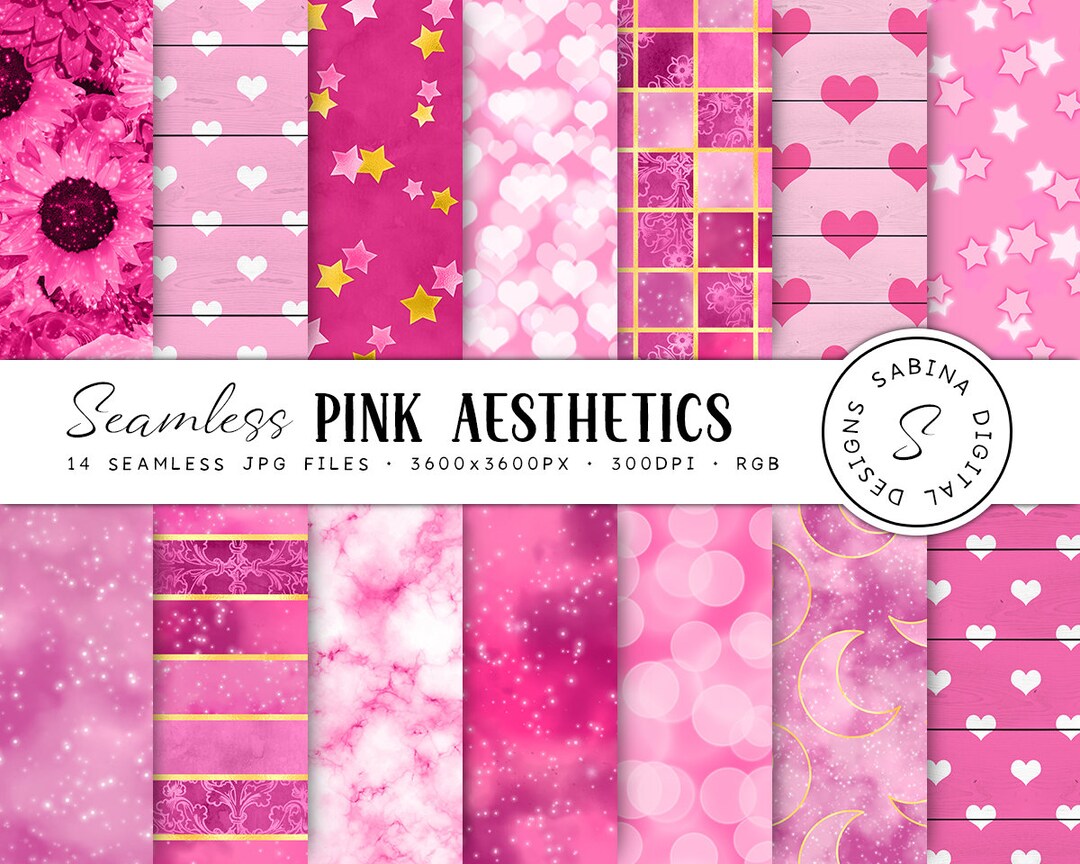 Pink Digital Paper, Seamless Patterns, Valentine's Day Scrapbooking ...