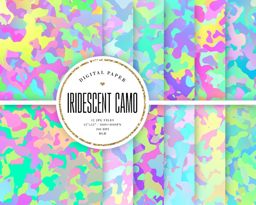 Iridescent Camo Digital Paper, Bright Camouflage 12x12 Scrapbook Paper ...