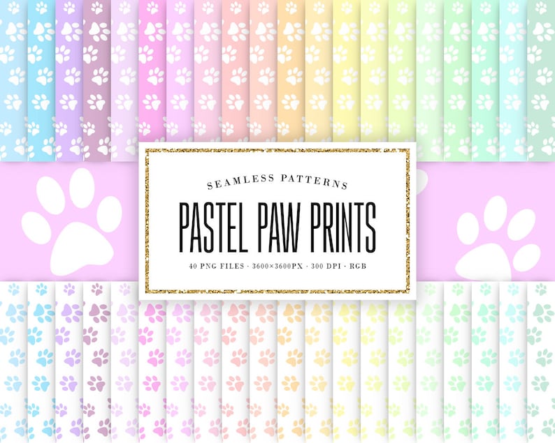 Pastel Paw Prints Seamless Digital Paper Pet Paws Patterns | Etsy