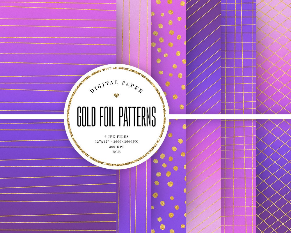 Hand-drawn Gold Foil Patterns, Purple Ombre Backgrounds, Violet ...