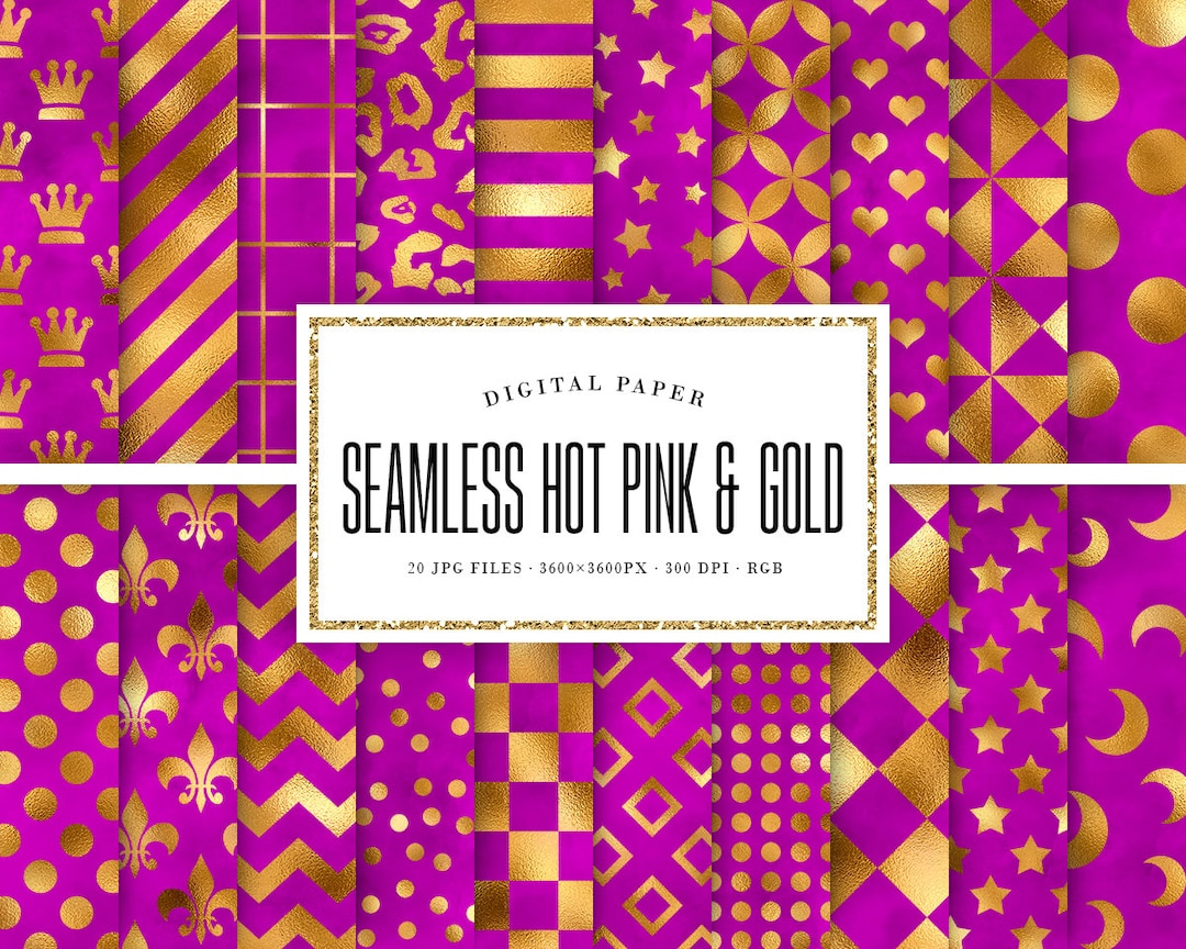 Hot Pink & Gold Digital Paper, Bright Purple and Gold Foil Seamless ...