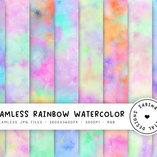 Rainbow Watercolor Digital Paper Seamless Backgrounds - Etsy
