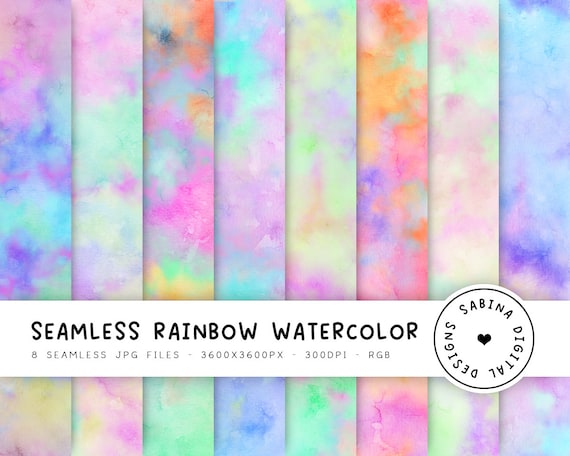 Rainbow Watercolor Digital Paper Seamless Backgrounds - Etsy