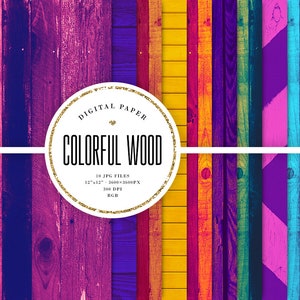 Wood Digital Paper, Colored Wood Textures, Colorful Wooden Backgrounds ...