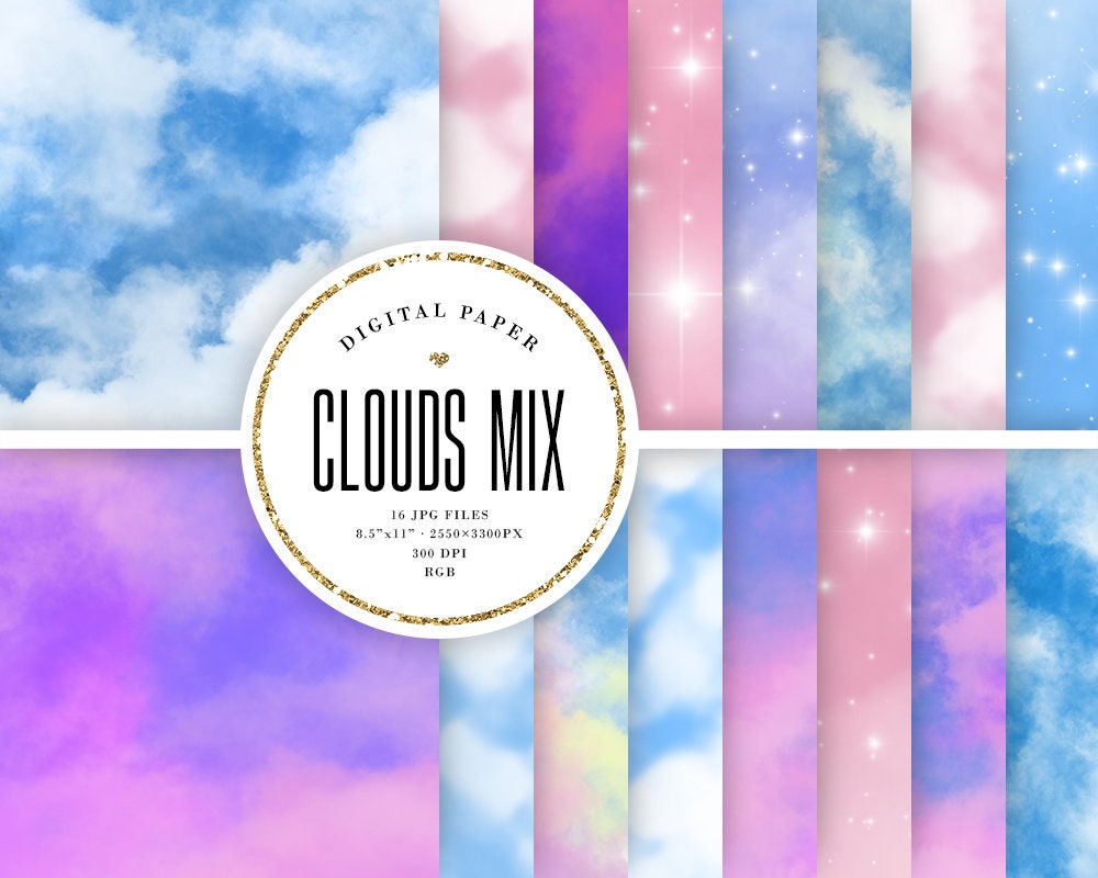 Clouds Mix Digital Paper, Invitation Making Digital Scrapbooking, Pink ...