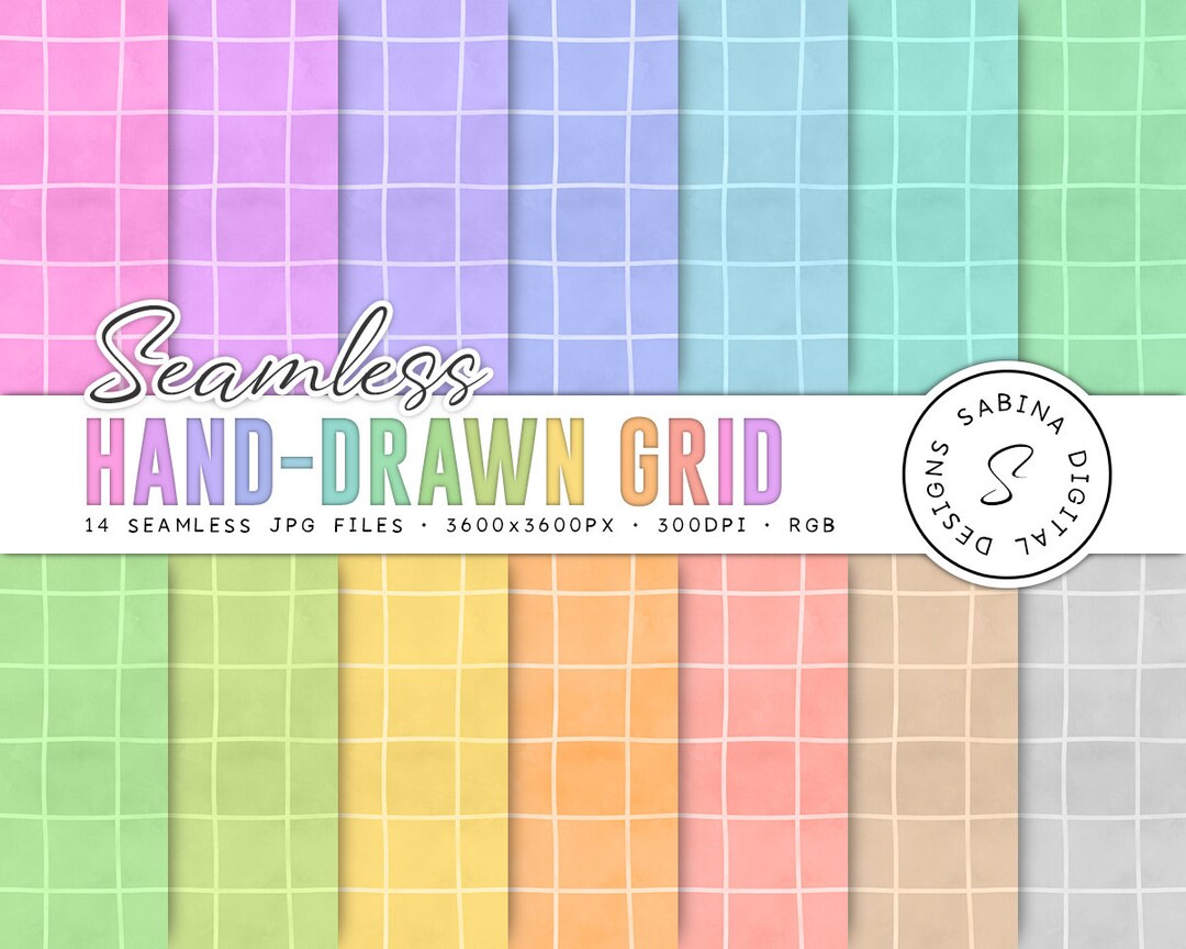 Hand-drawn Grid, Big Pastel Grid Digital Paper, Basic Patterns With ...