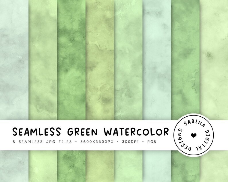 Green Watercolor Seamless Digital Paper, Green Textures 12x12 ...