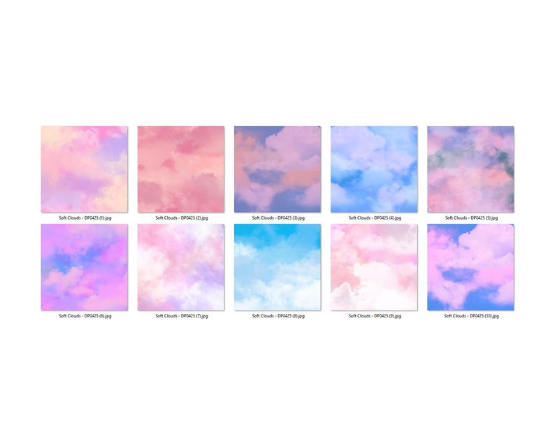 Clouds Digital Paper, Colorful Sky Backgrounds, Abstract Scrapbook ...