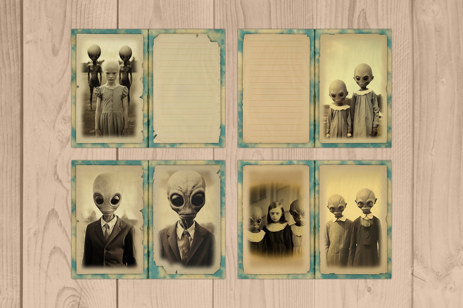 Vintage Aliens Junk Journal Double Pages, UFO, Galaxy Scrapbooking ...