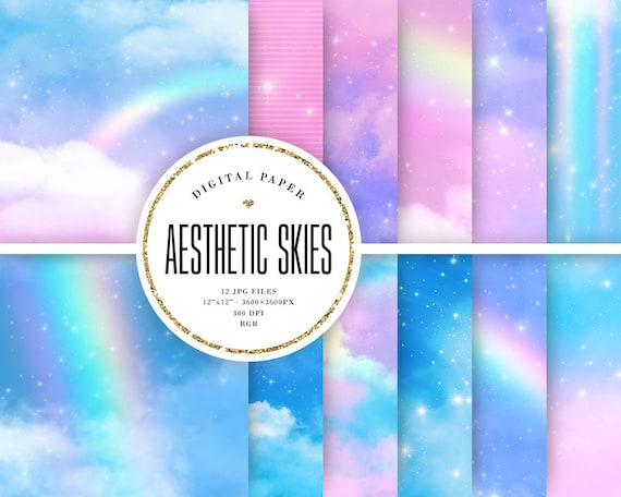 Pastel Rainbow Cloud Background Aesthetic Skies Digital Paper, Sky