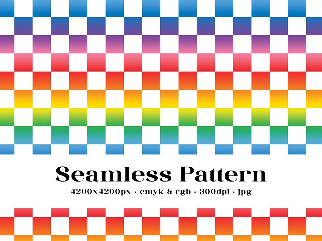 Rainbow Ombre & White Checkered Seamless Pattern, Geometric Check ...