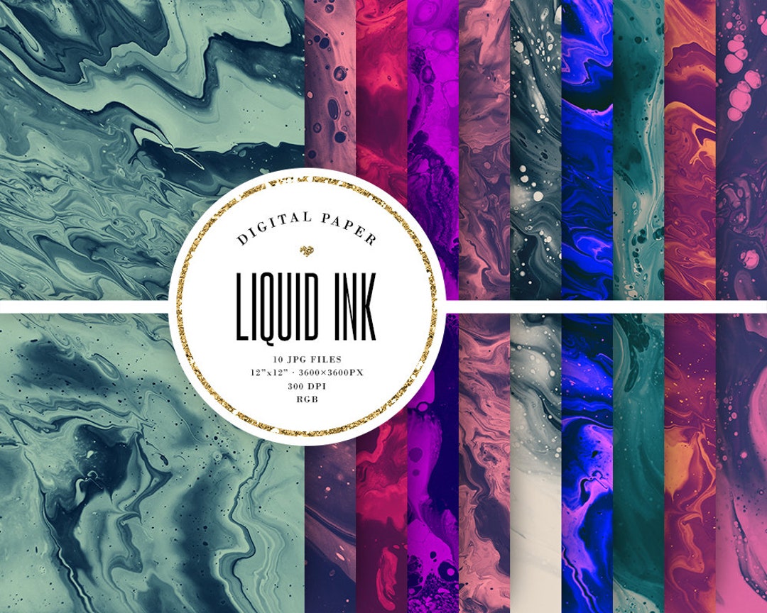 Liquid Ink Digital Paper, Abstract Fluid Backgrounds, Card Making ...