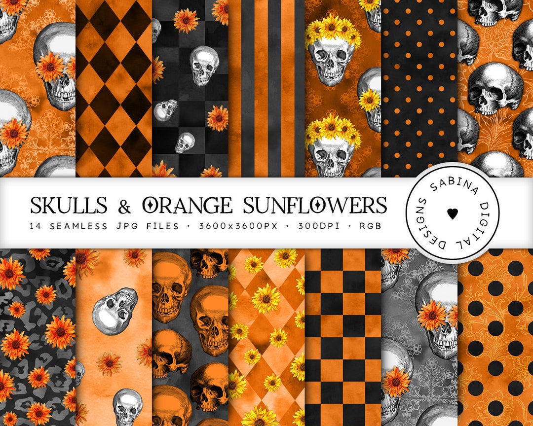 Skulls & Sunflowers Patterns, Halloween Seamless Scrapbook Papers ...